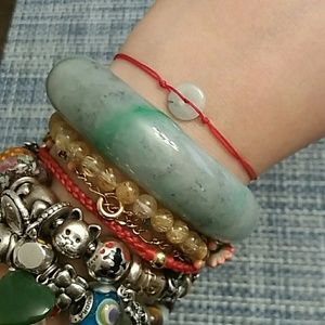 Handmade | Jewelry | Natural Jadeite Jade Donut Red String Bracelet ...